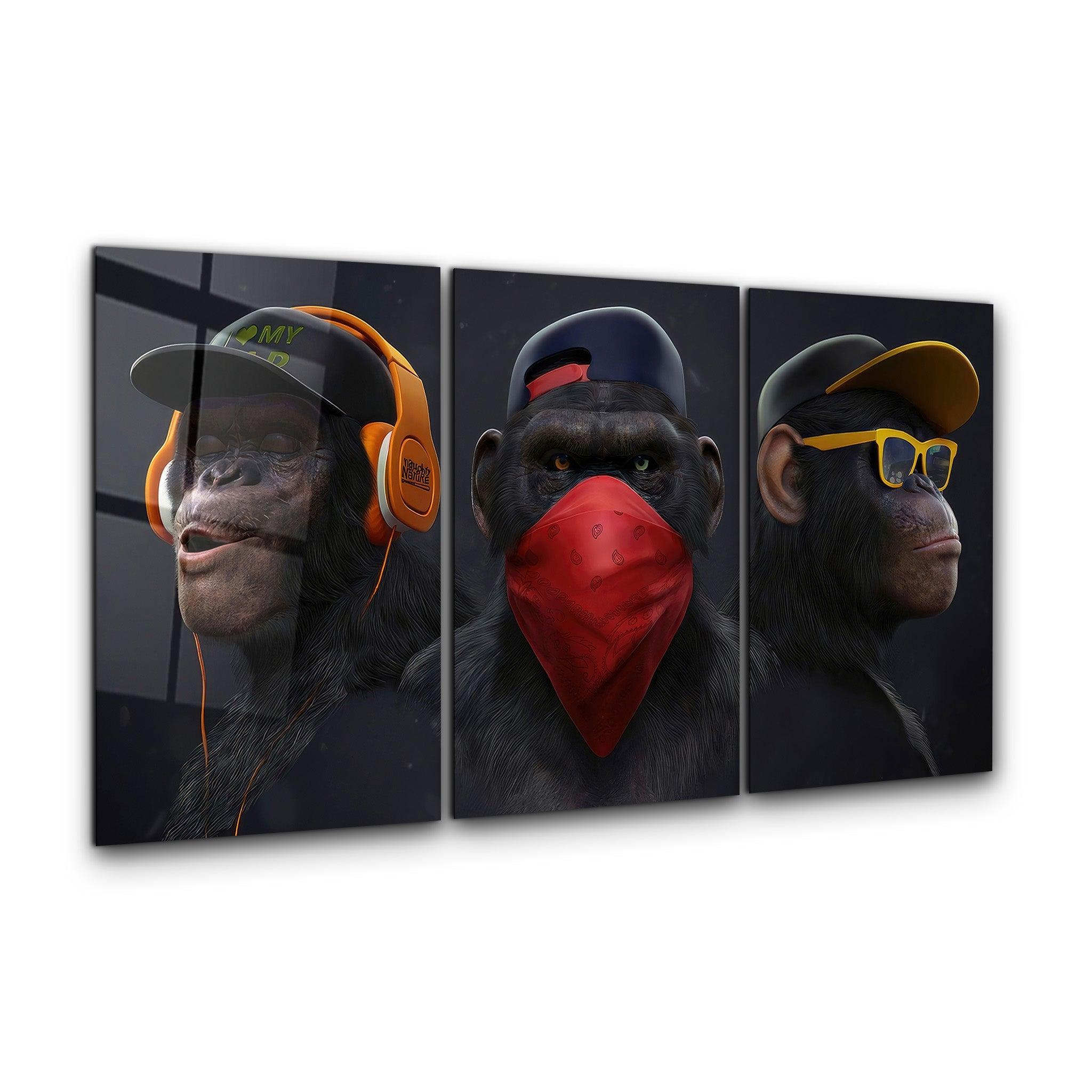 Monkeys Gang Trio Glass Wall Art | ArtDesigna – Artdesigna